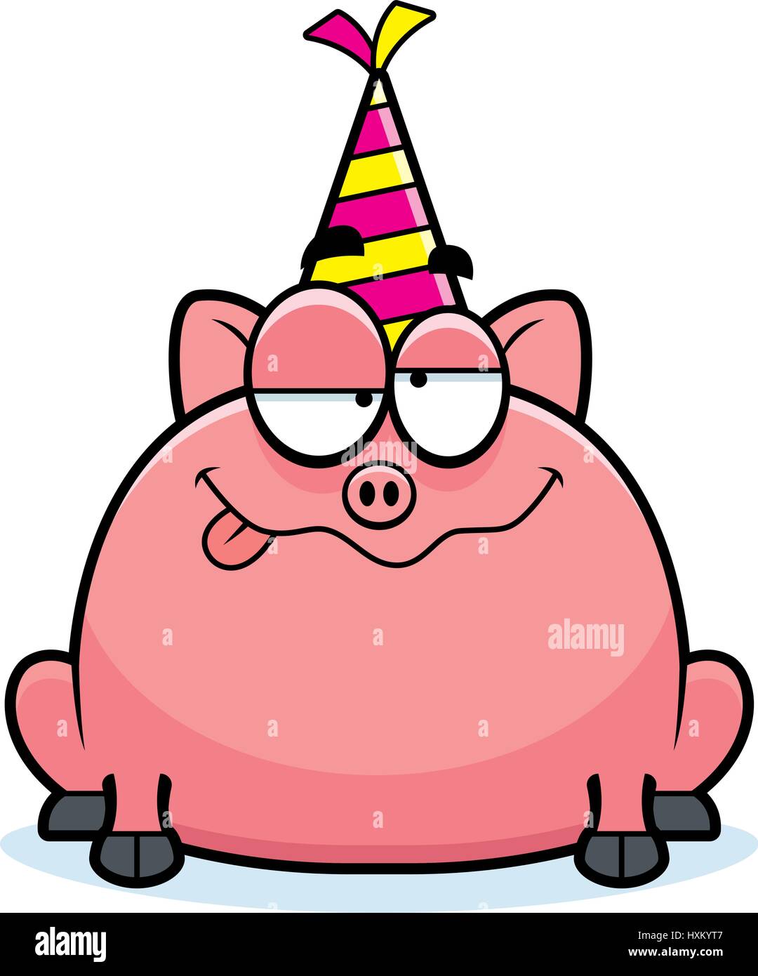 A cartoon illustration of a little pig with a party hat looking drunk ...