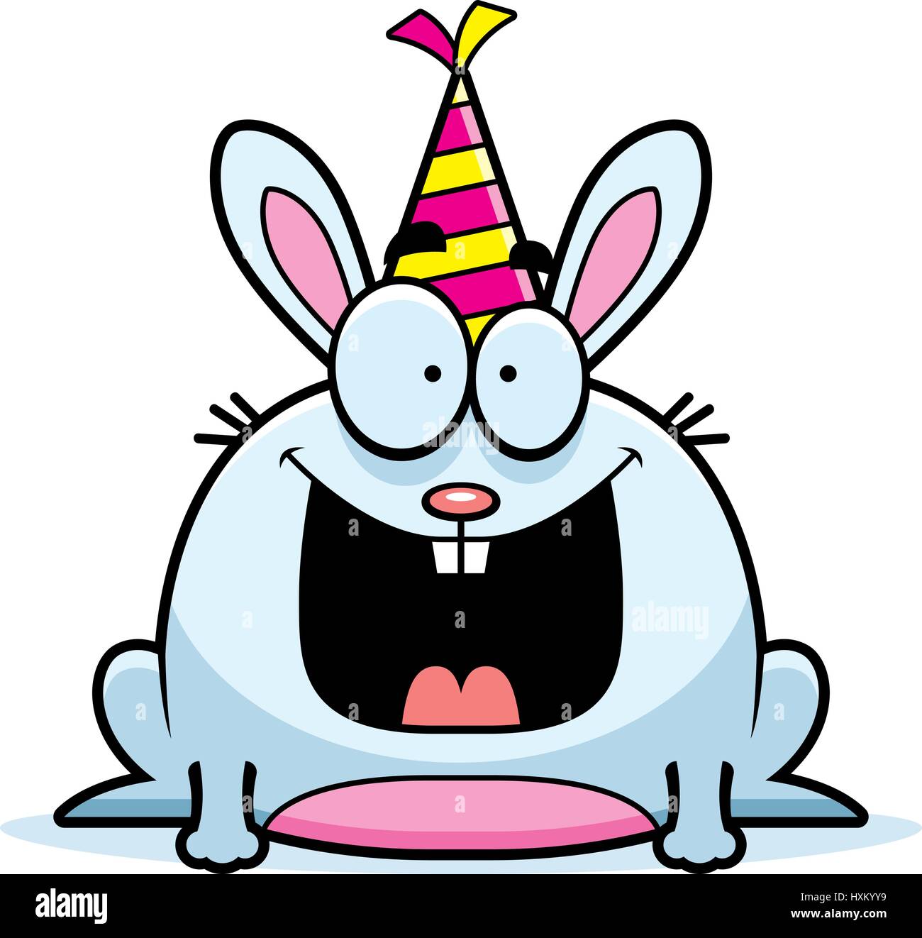 A cartoon illustration of a rabbit with a party hat looking happy Stock ...