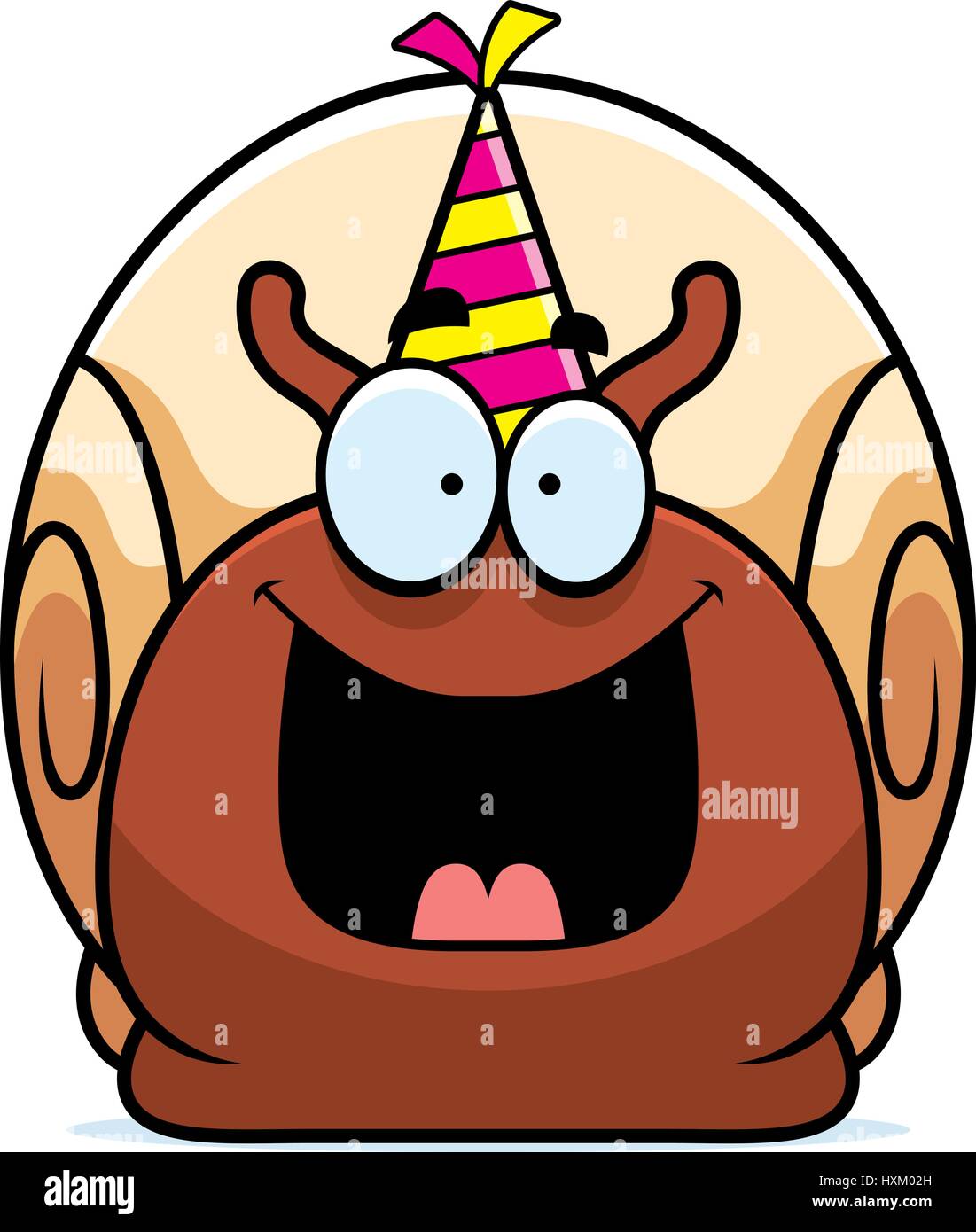 A cartoon illustration of a snail with a party hat looking happy Stock ...