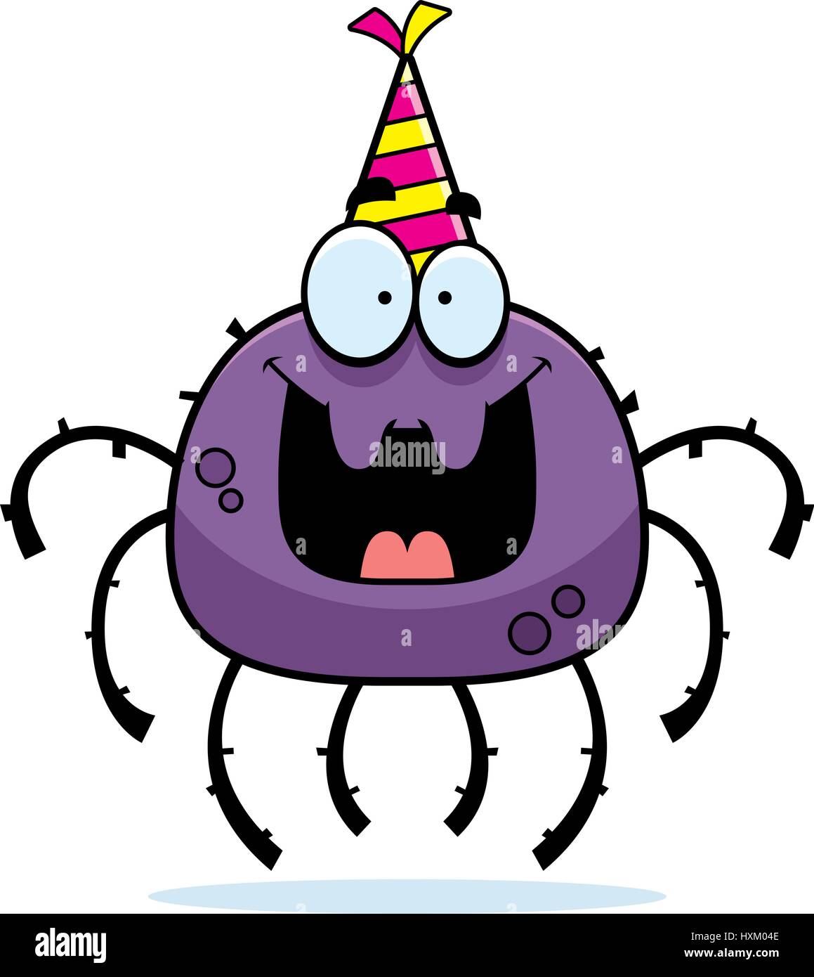 A cartoon illustration of a spider with a party hat looking happy Stock ...