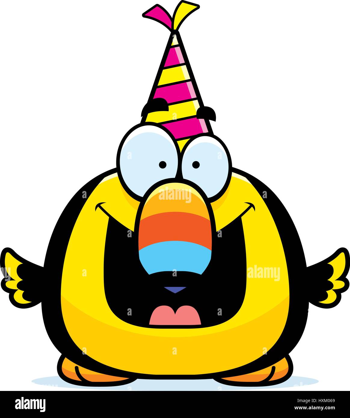 A cartoon illustration of a toucan with a party hat looking happy Stock ...