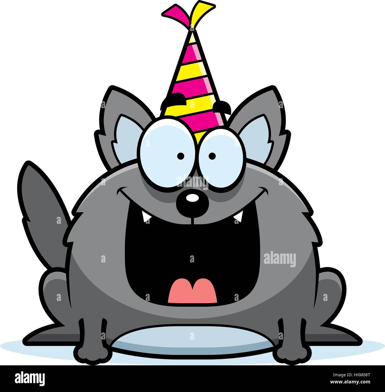 A cartoon illustration of a wolf with a party hat looking happy Stock ...