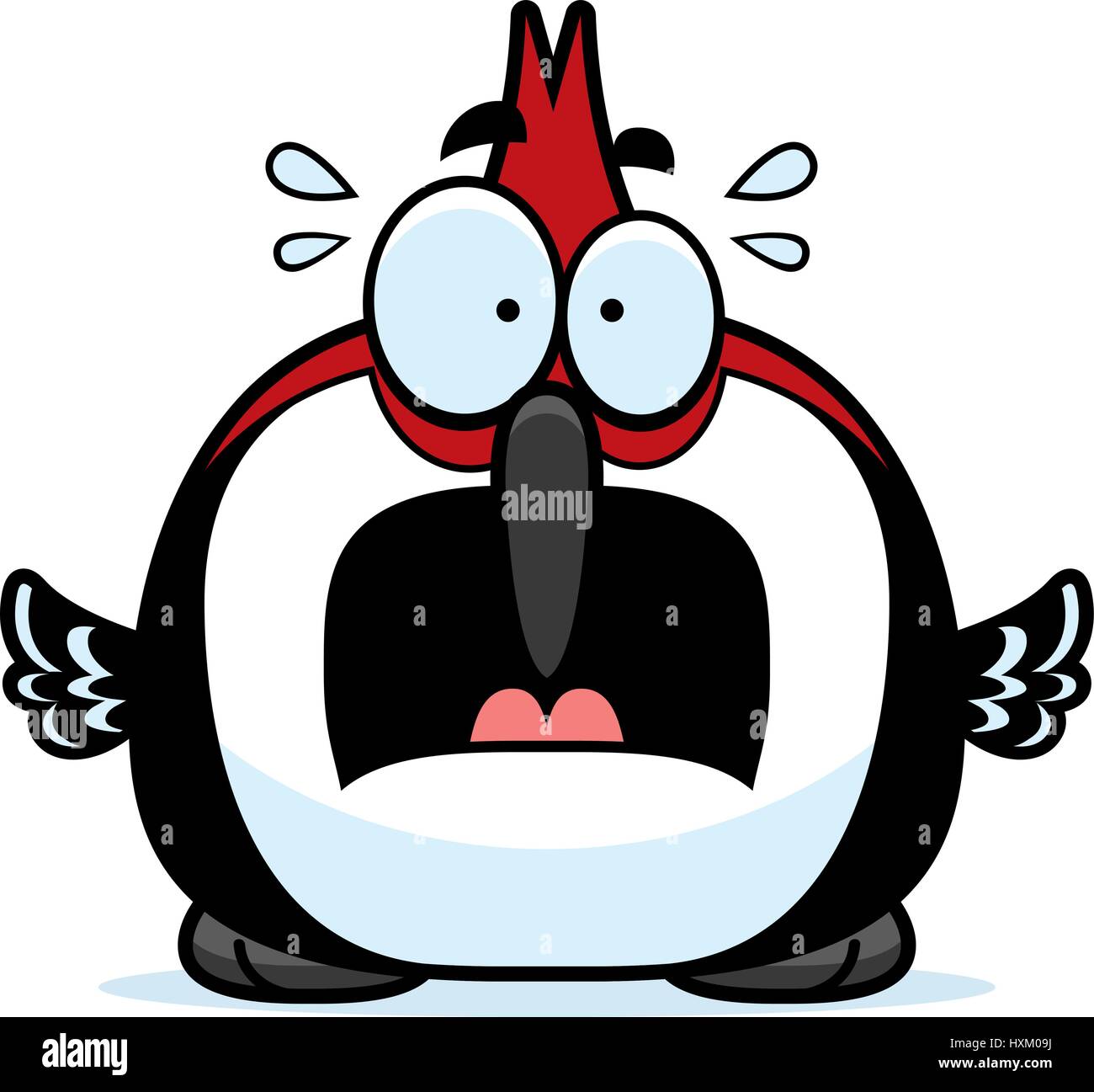 A cartoon illustration of a red-headed woodpecker looking scared Stock ...