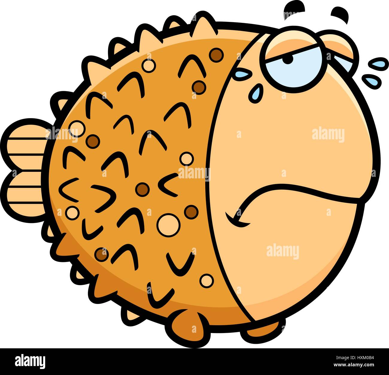 A cartoon illustration of a pufferfish sad and crying Stock Vector ...