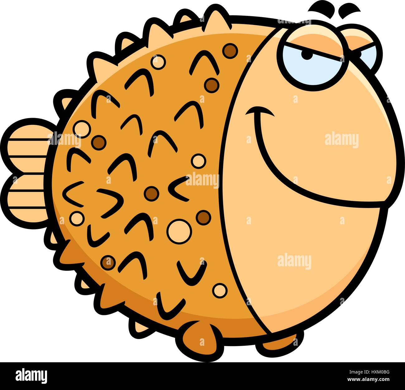A cartoon illustration of a pufferfish with a sly expression Stock ...