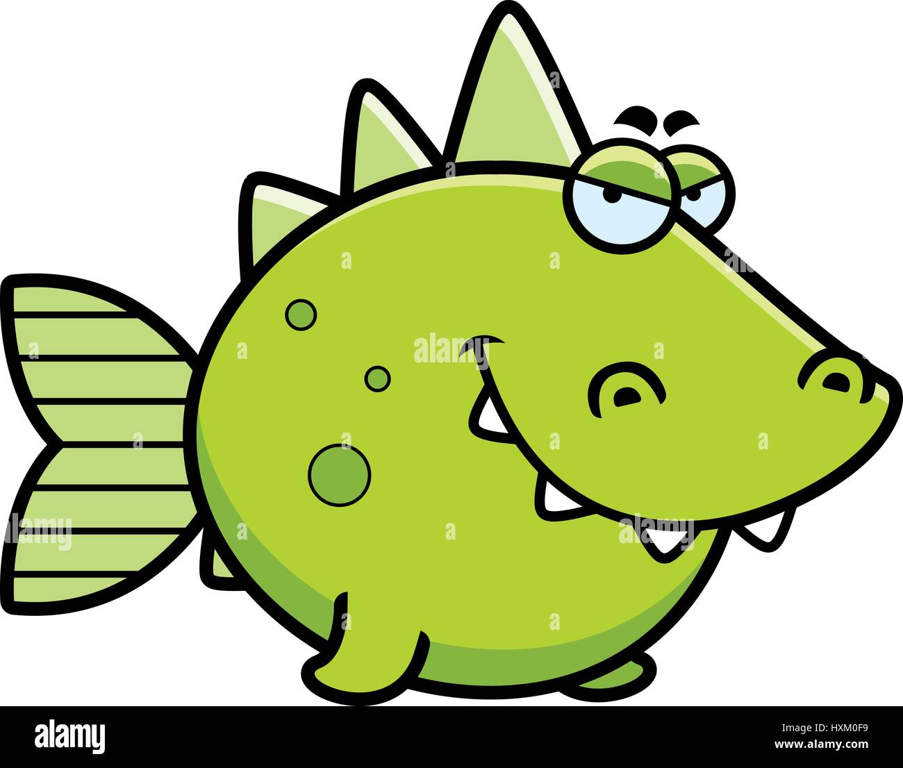 A cartoon illustration of a prehistoric fish with a sly expression ...