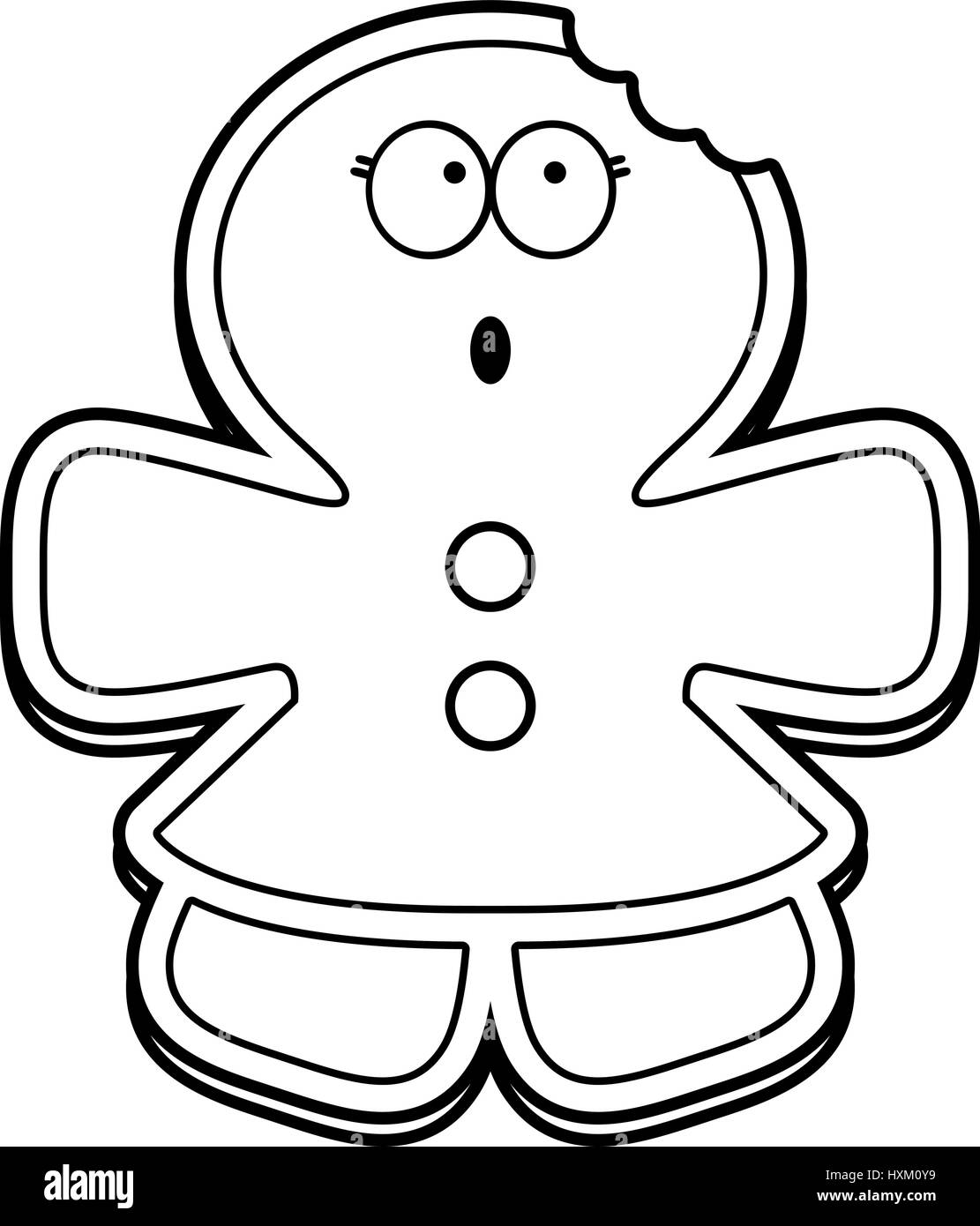 A cartoon illustration of a gingerbread woman with a bite taken out of ...