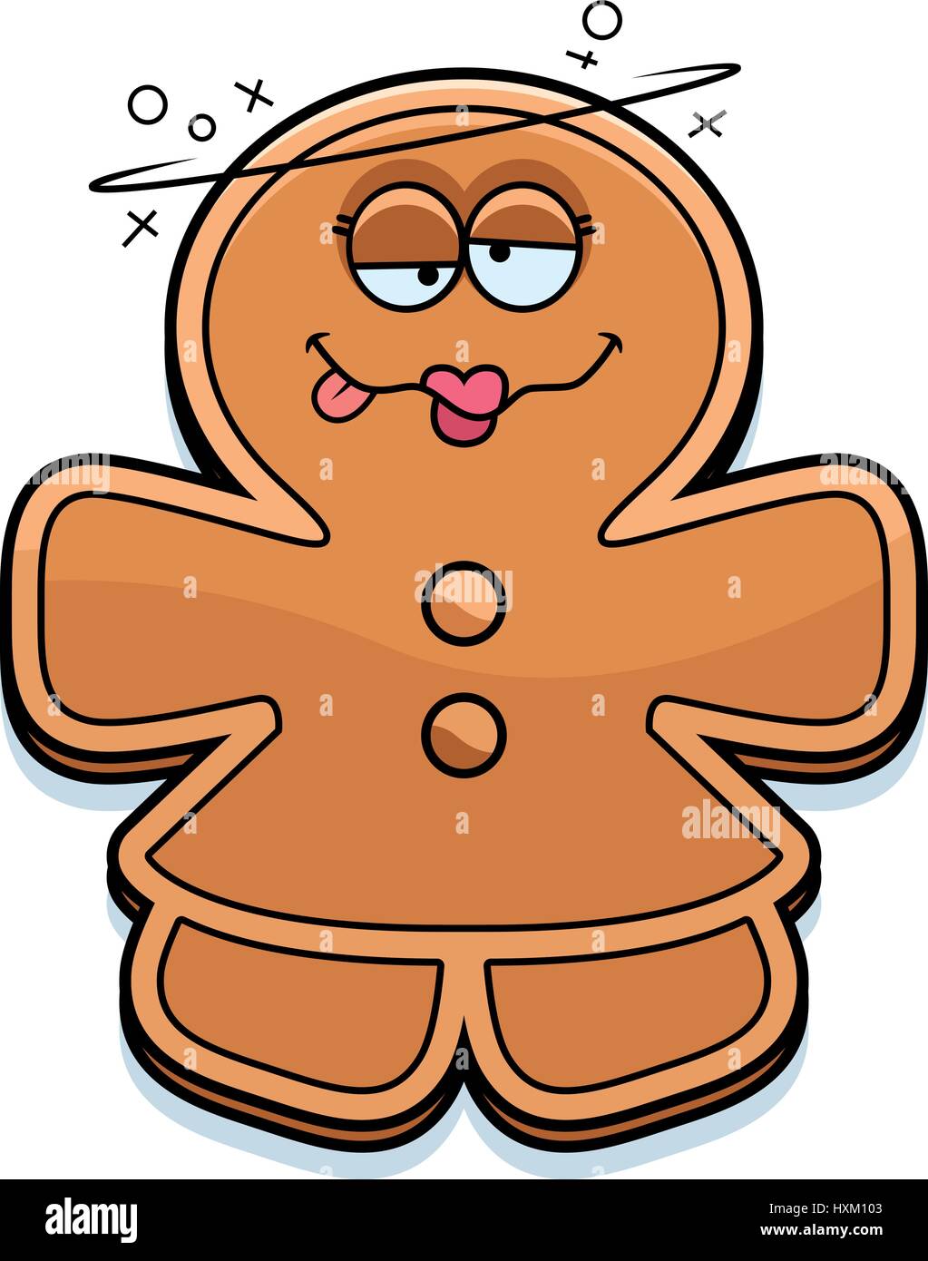 A cartoon illustration of a gingerbread woman looking drunk Stock ...