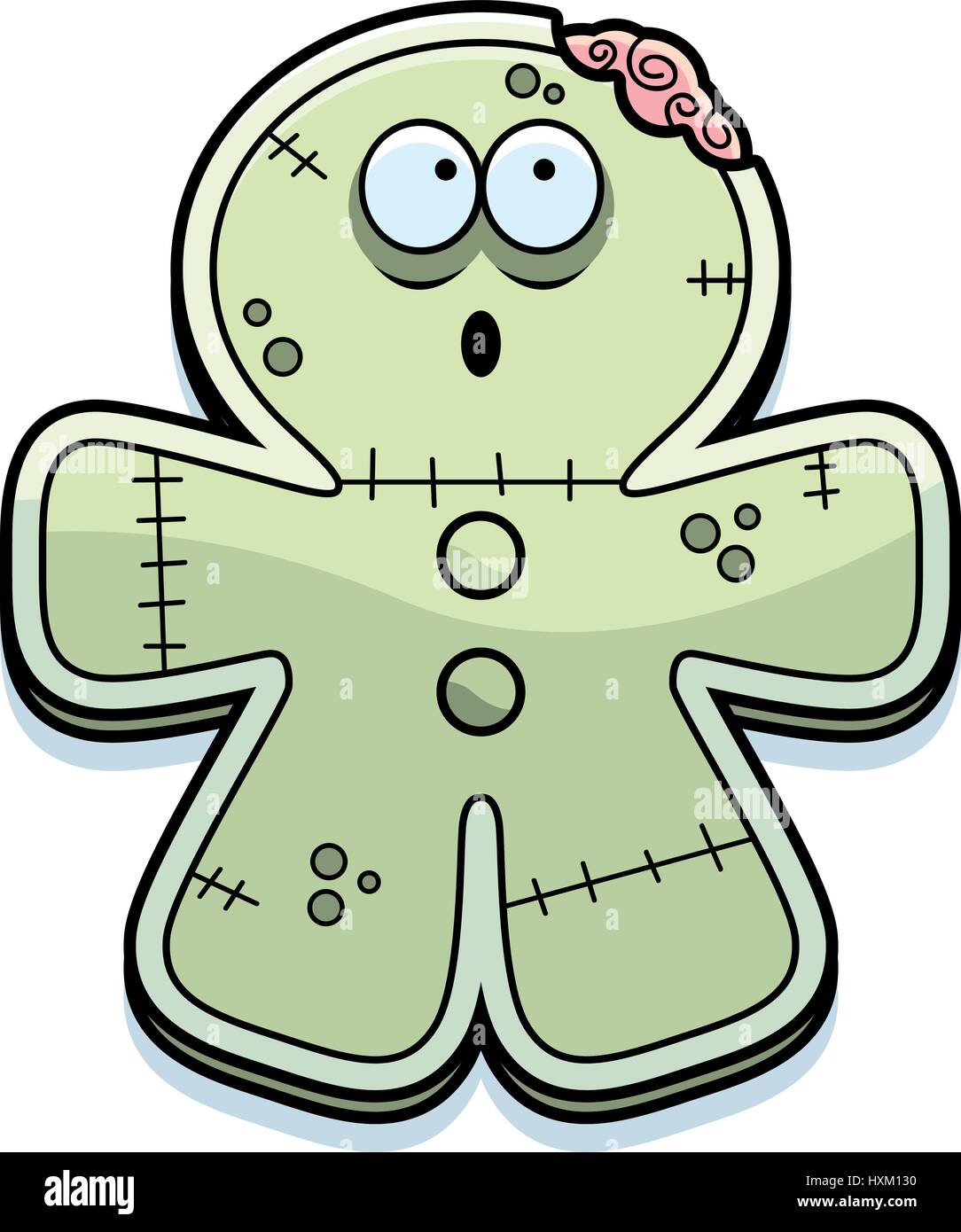 A cartoon illustration of a gingerbread zombie looking surprised at a ...