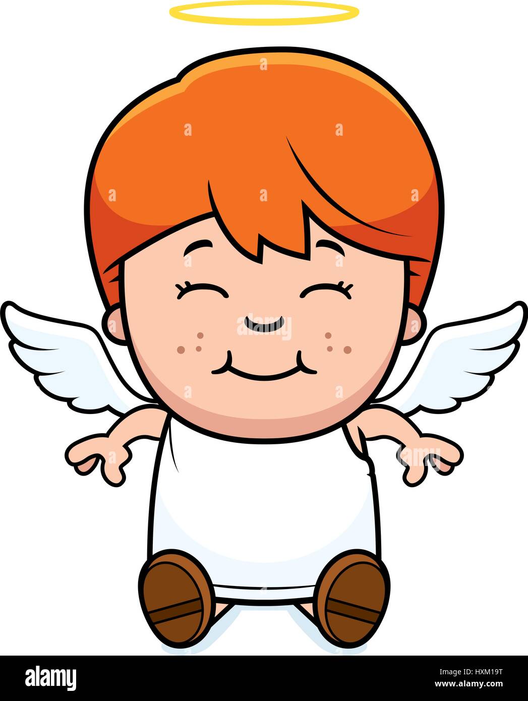 A cartoon illustration of a angel boy sitting and smiling Stock Vector ...