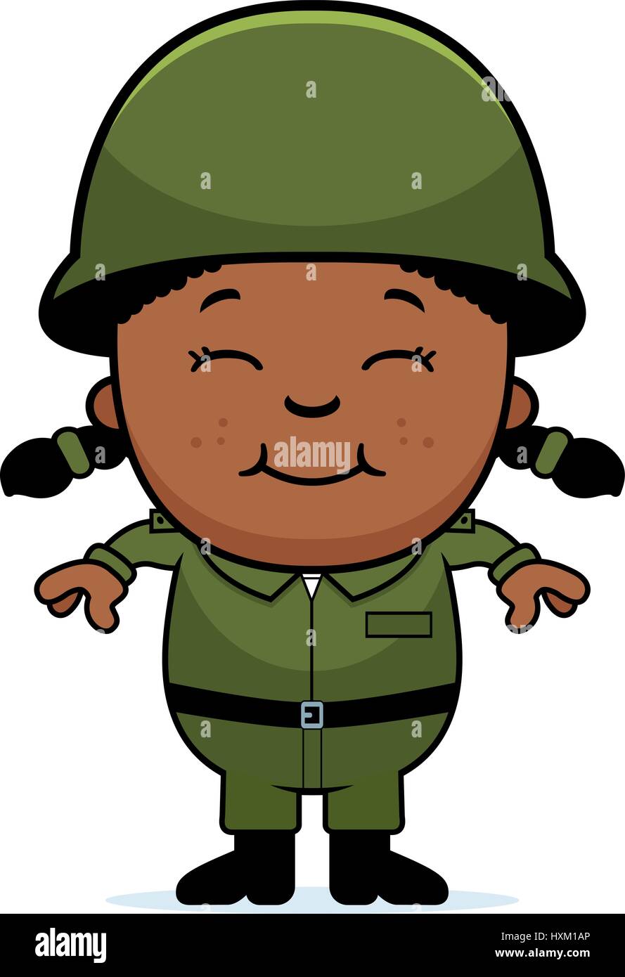 A cartoon illustration of an army soldier girl standing and smiling ...