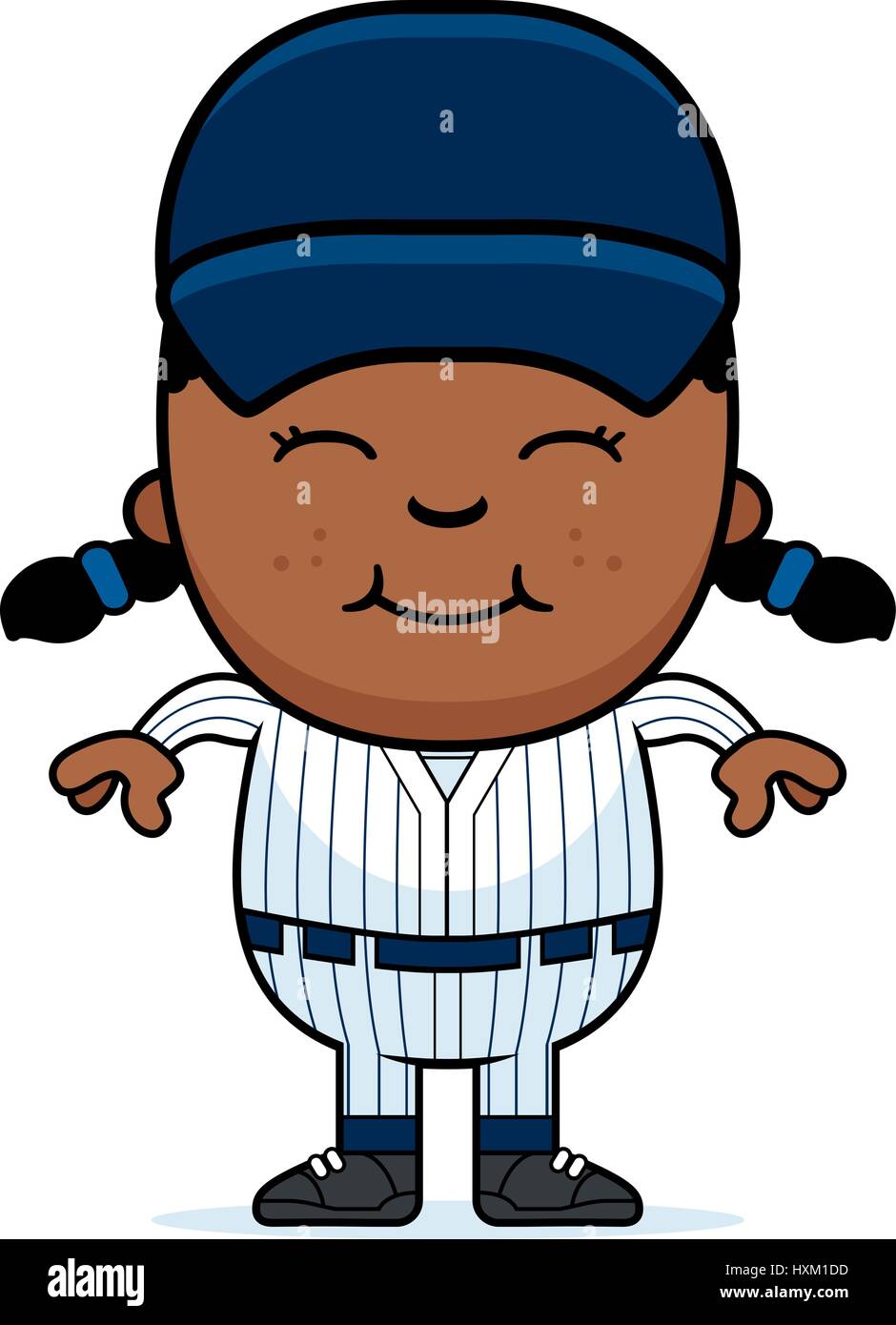 A cartoon illustration of a girl baseball player standing and smiling ...