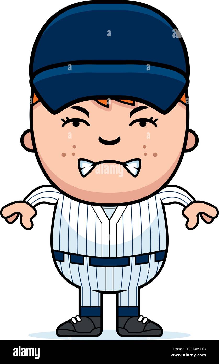 A cartoon illustration of a boy baseball player looking angry Stock ...