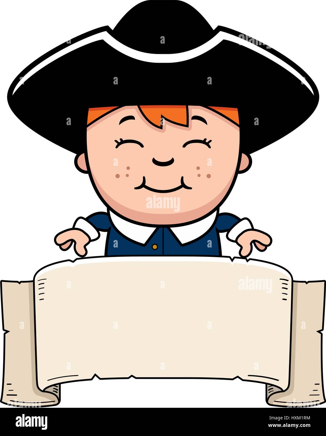 A cartoon illustration of a colonial boy with a banner Stock Vector ...