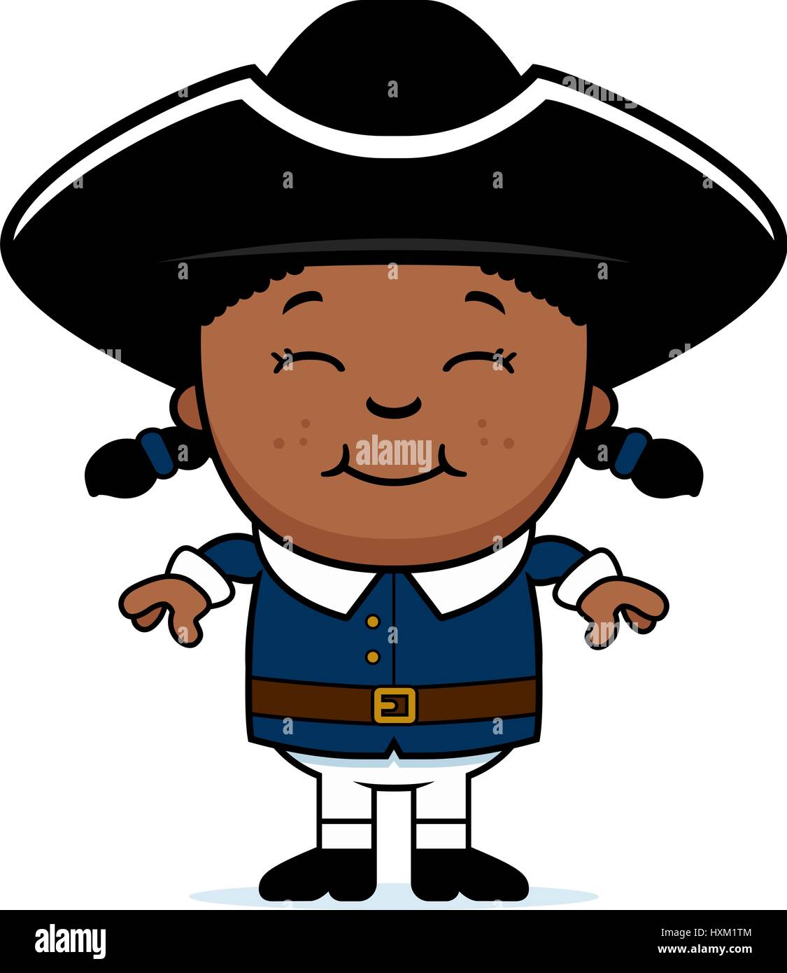 A cartoon illustration of a colonial child standing and smiling Stock ...