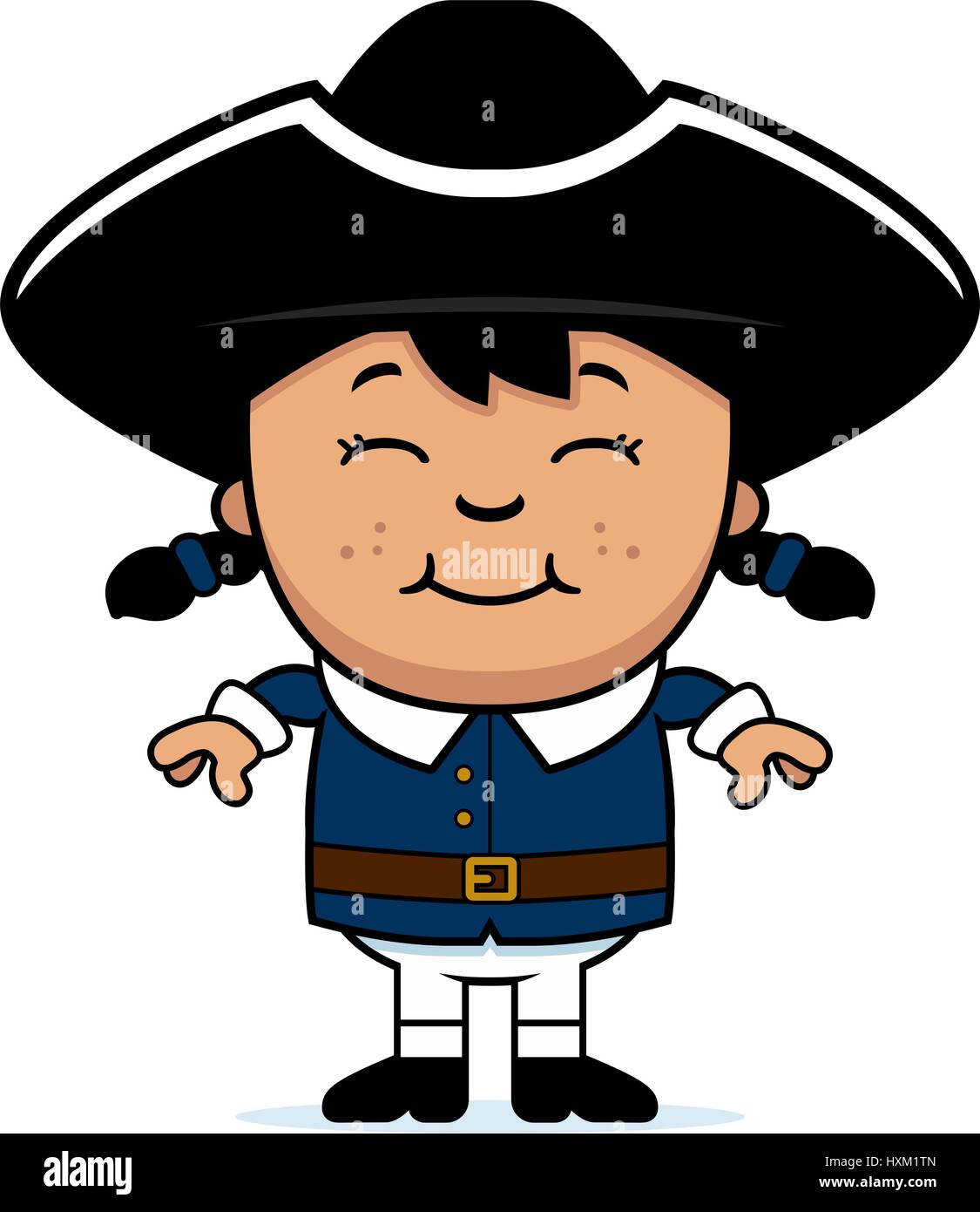 A cartoon illustration of a colonial child standing and smiling Stock ...