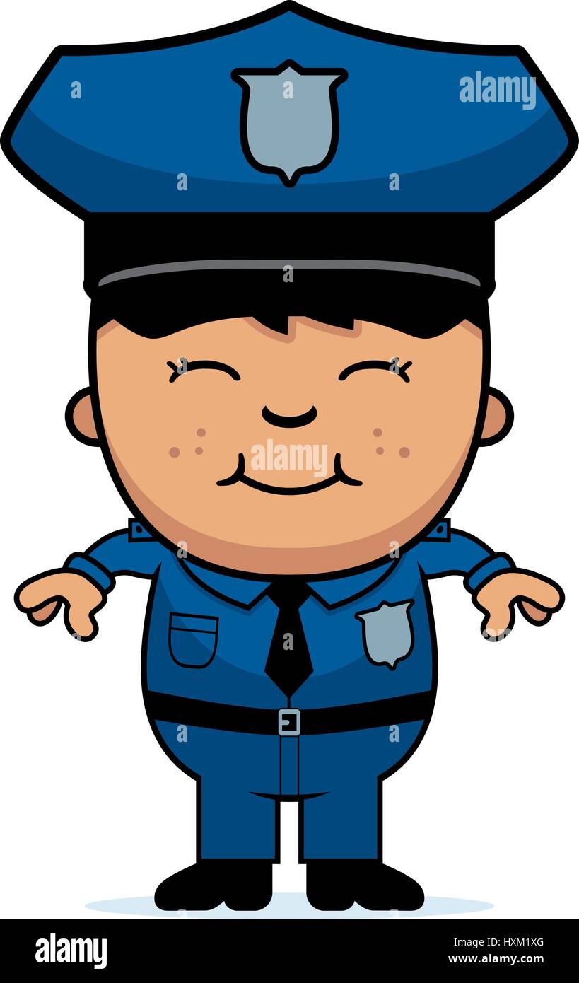 A cartoon illustration of a police officer boy standing and smiling ...