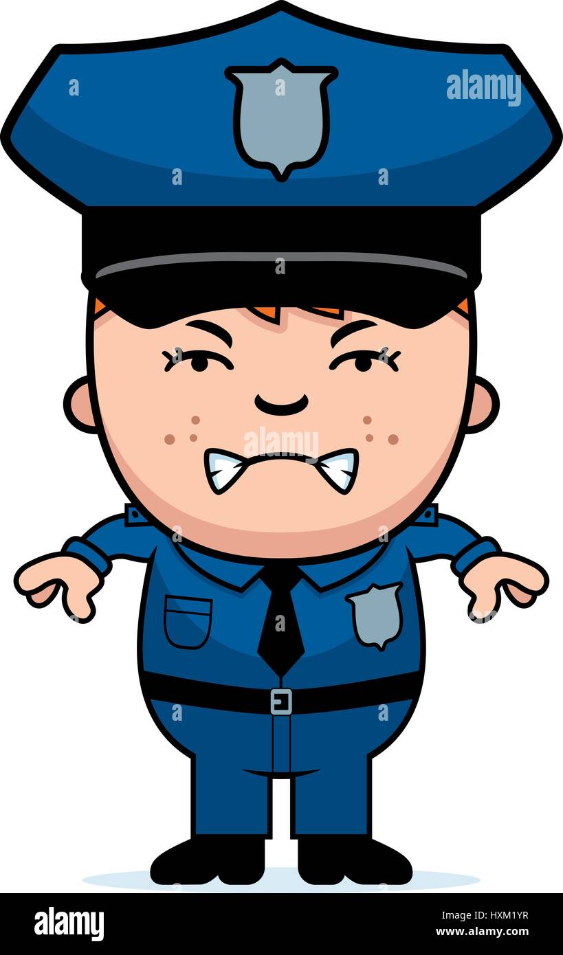 A cartoon illustration of a police officer boy looking angry Stock ...
