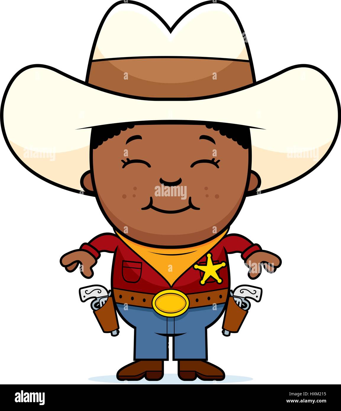 A cartoon illustration of a young cowboy standing and smiling Stock ...