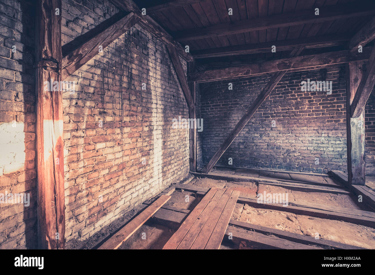 old garret, attic loft / roof construction Stock Photo - Alamy
