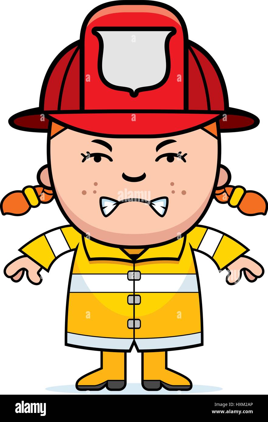 A cartoon illustration of a firefighter girl looking angry Stock Vector ...