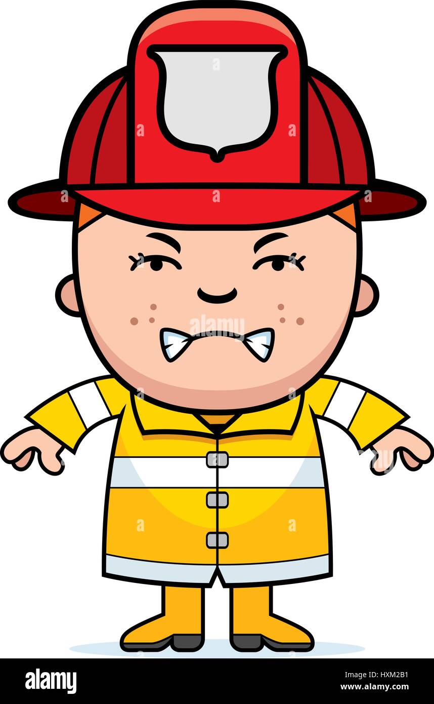 A cartoon illustration of a firefighter boy looking angry Stock Vector ...