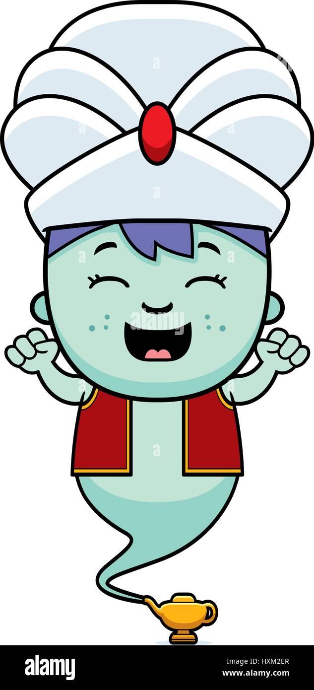 A cartoon illustration of a little genie celebrating Stock Vector Image ...