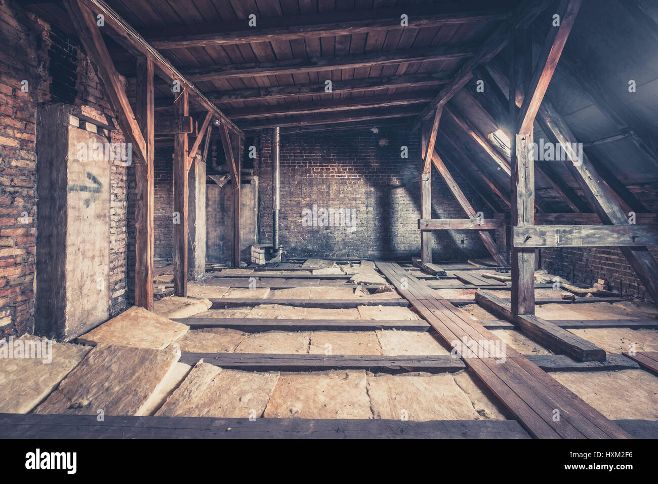 old garret, attic loft / roof construction Stock Photo - Alamy