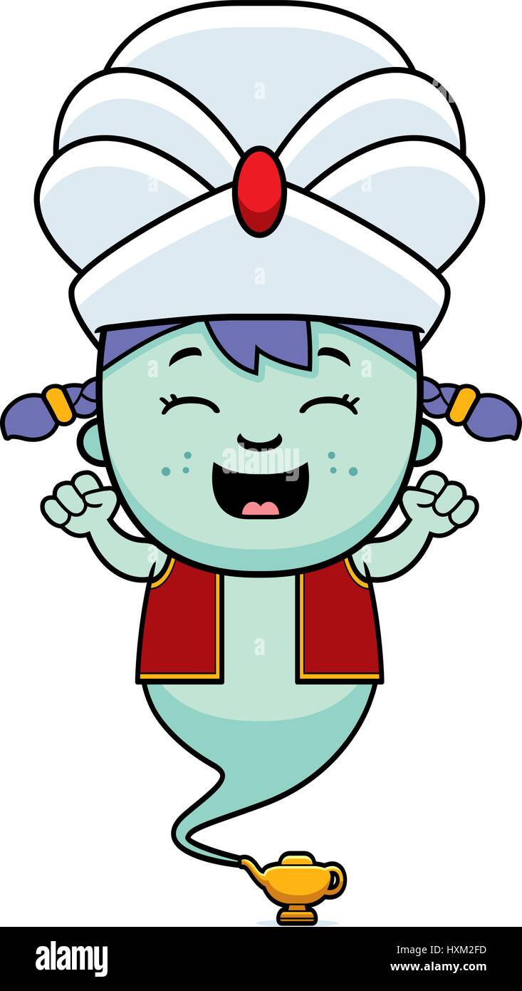 A cartoon illustration of a little genie celebrating Stock Vector Image ...