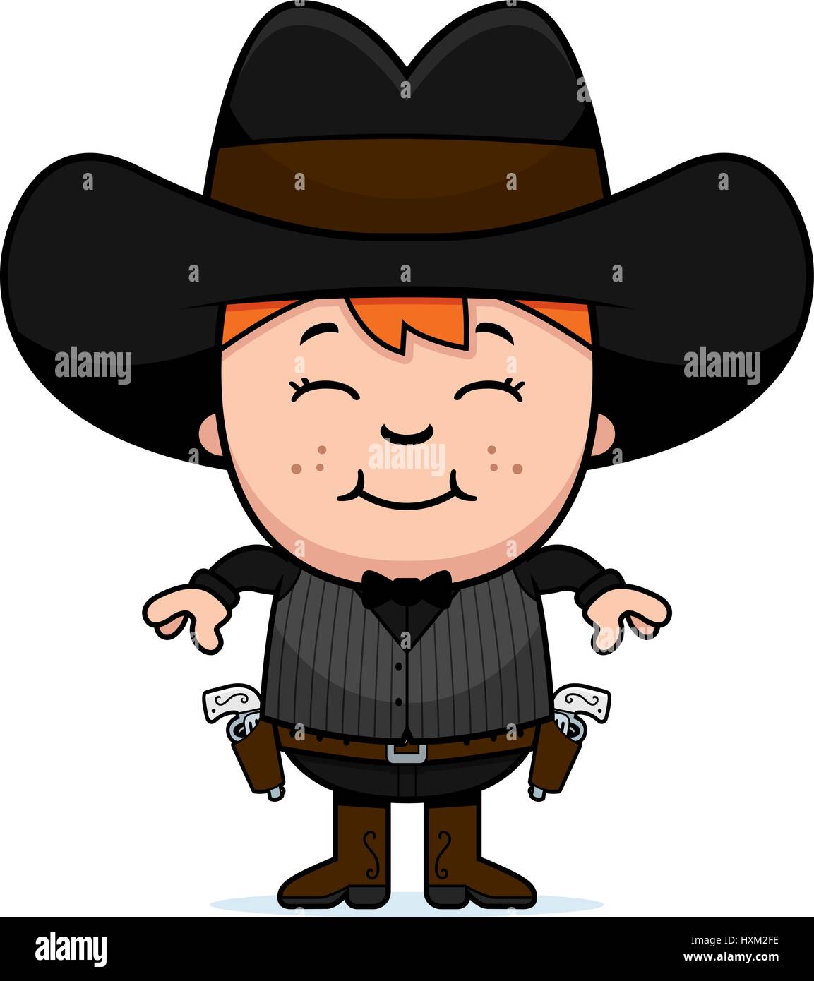 A cartoon illustration of a little gunfighter smiling Stock Vector ...