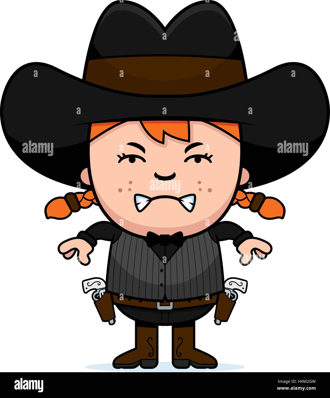 A cartoon illustration of a little gunfighter looking angry Stock ...