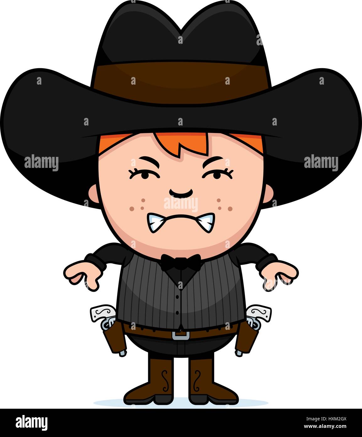 A cartoon illustration of a little gunfighter looking angry Stock ...