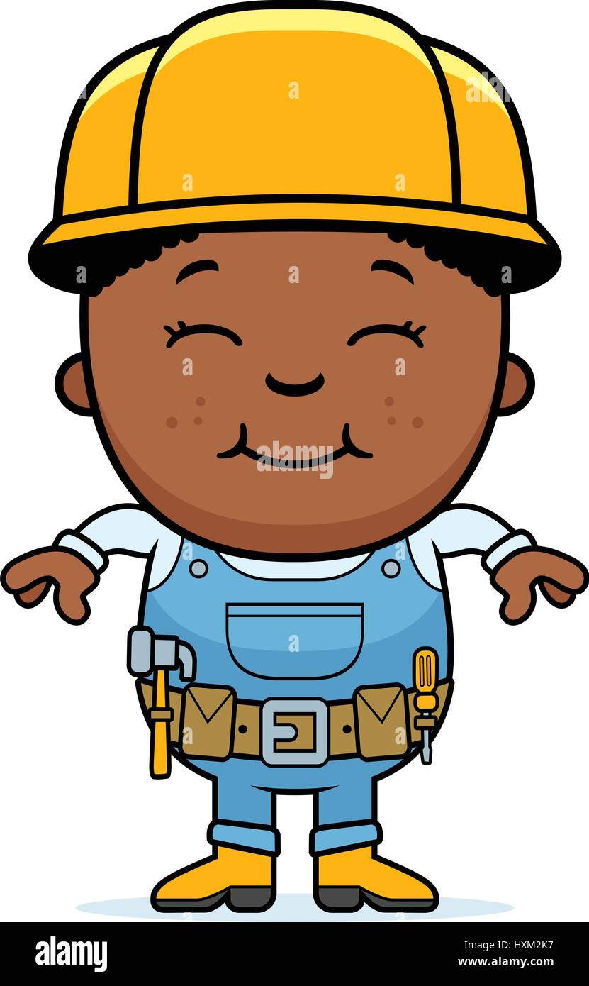 A cartoon illustration of a boy construction worker standing and ...