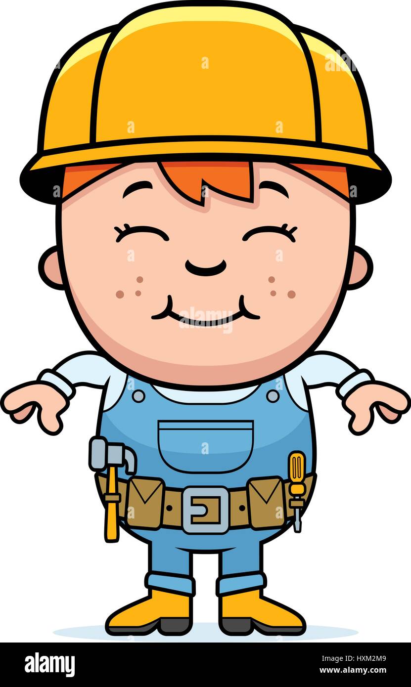 A cartoon illustration of a boy construction worker standing and ...