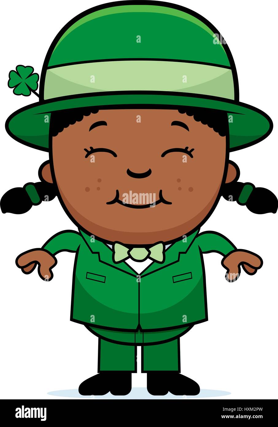 A cartoon illustration of a girl leprechaun standing and smiling Stock ...