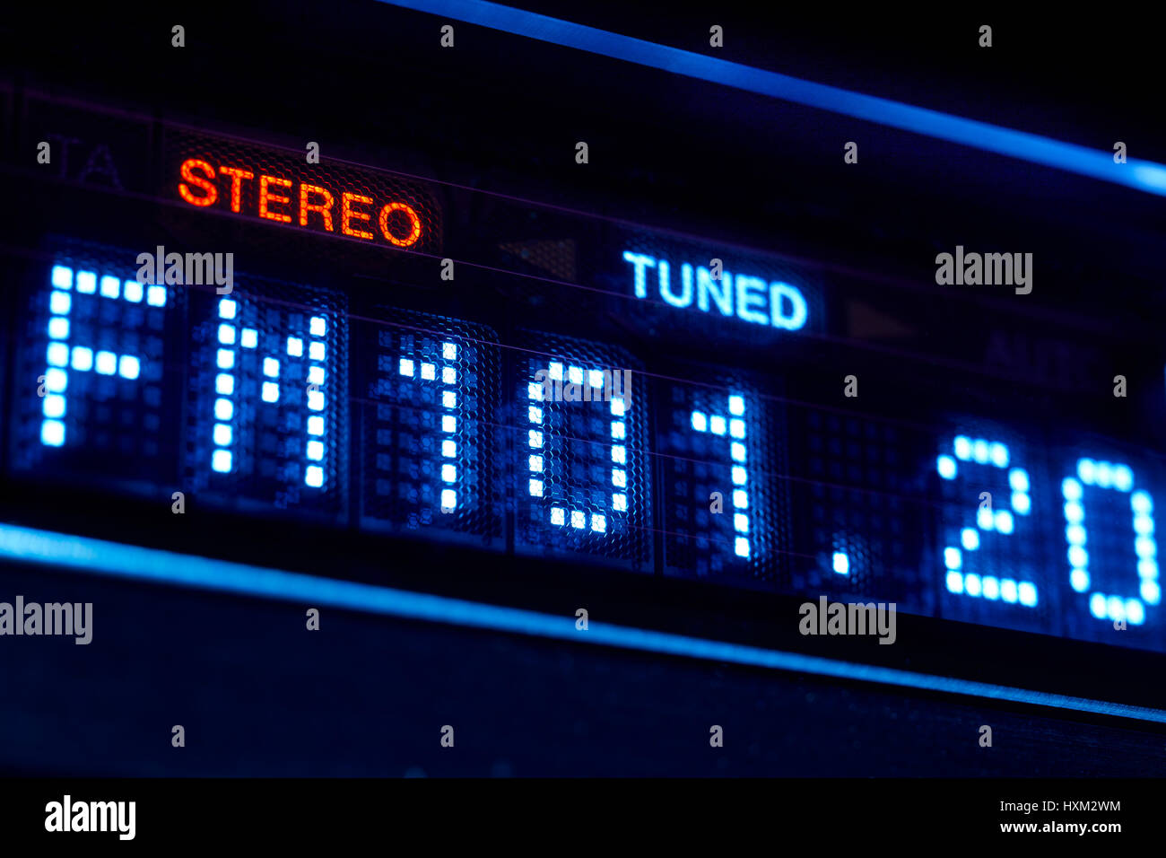 FM tuner radio display. Stereo digital frequency station tuned ...