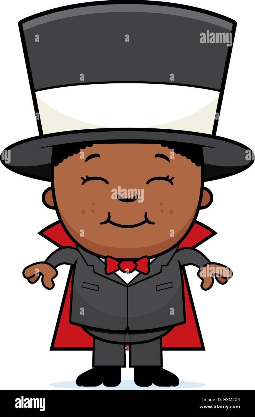 A cartoon illustration of a boy magician standing and smiling Stock ...