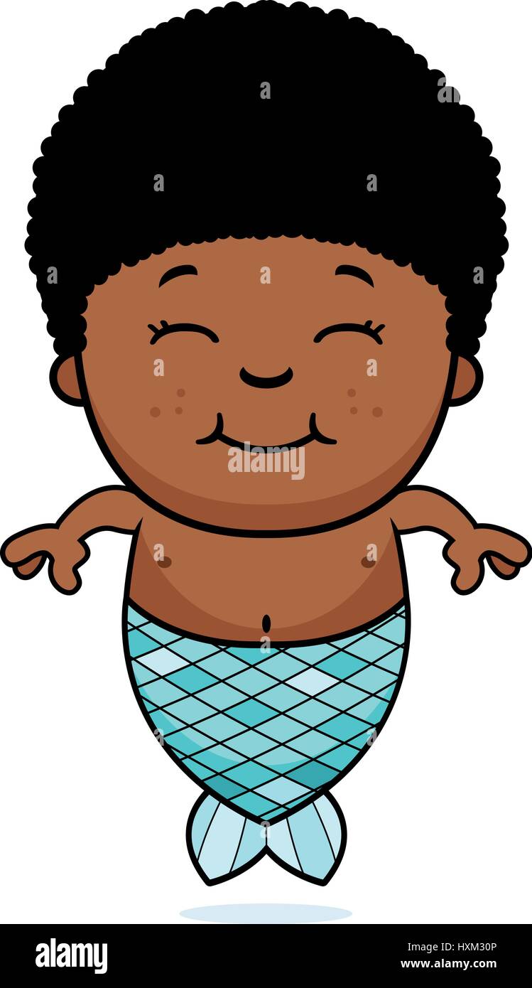 A cartoon illustration of a merman boy standing and smiling Stock ...