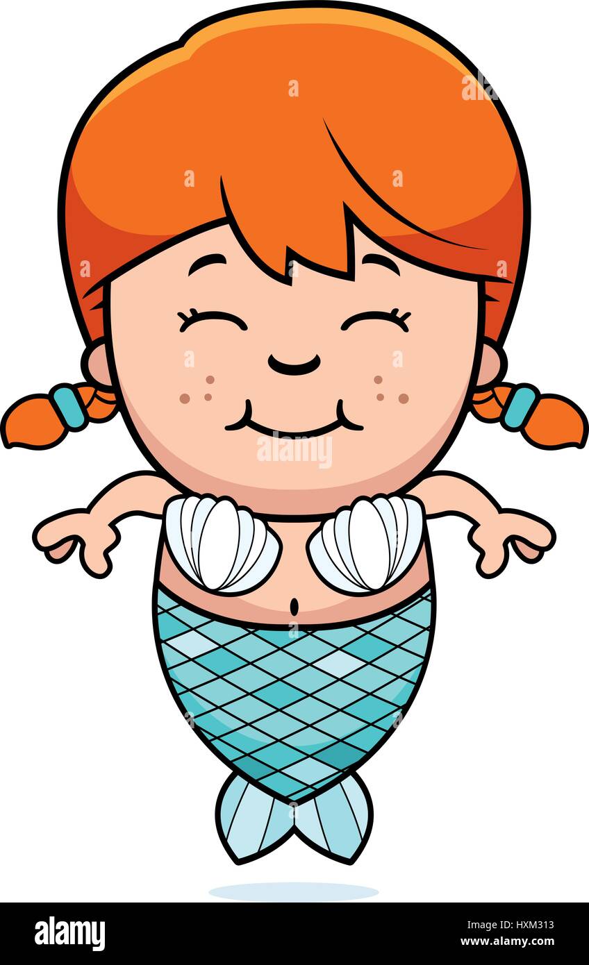 A cartoon illustration of a mermaid girl standing and smiling Stock ...