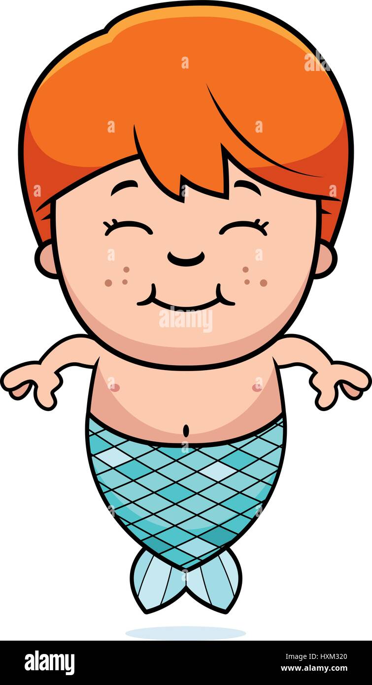 A cartoon illustration of a merman boy standing and smiling Stock ...