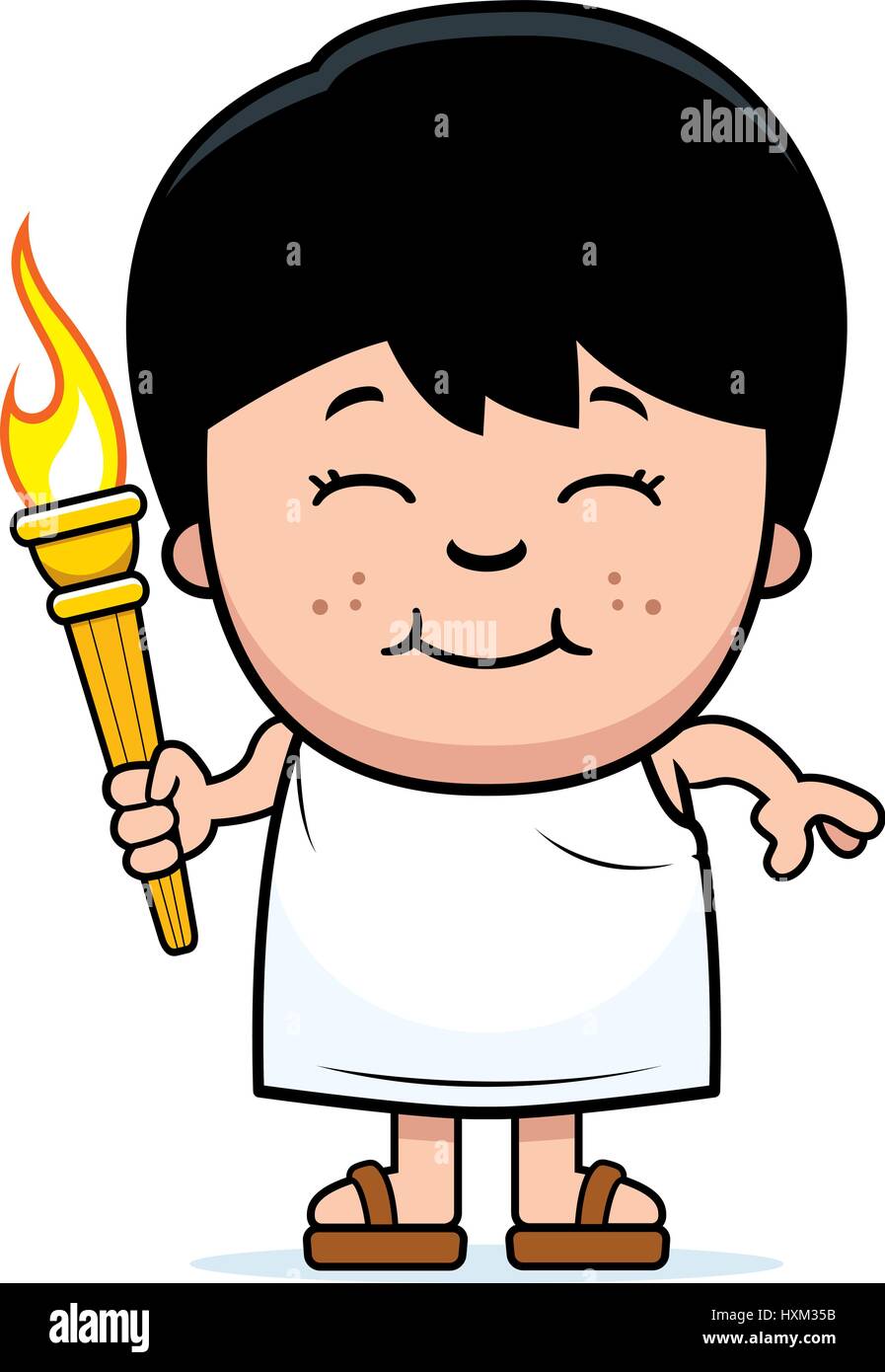 A cartoon illustration of a Greek boy holding the Olympic torch Stock ...