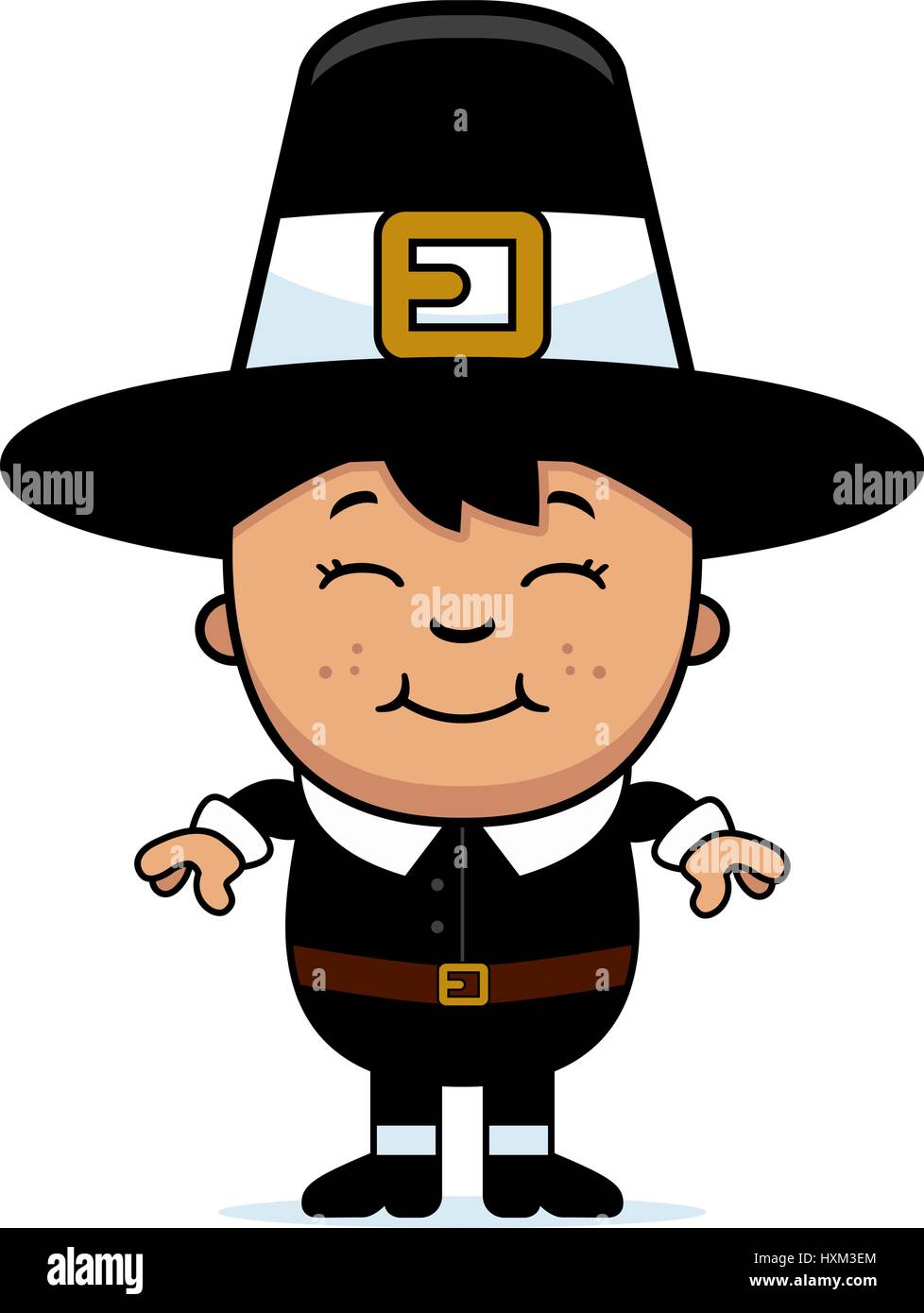 A cartoon illustration of a boy pilgrim standing and smiling Stock ...