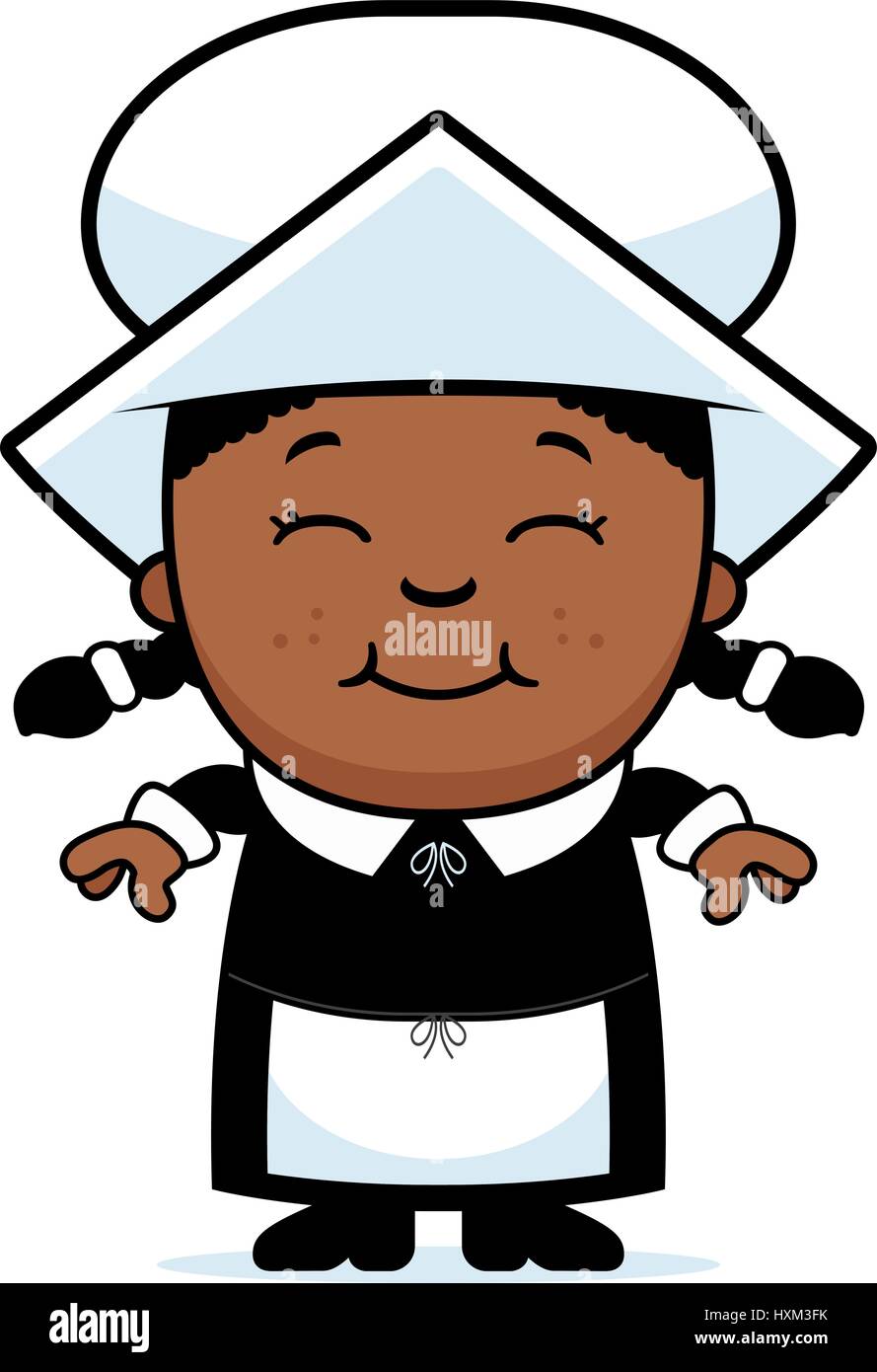 A cartoon illustration of a girl pilgrim standing and smiling Stock ...