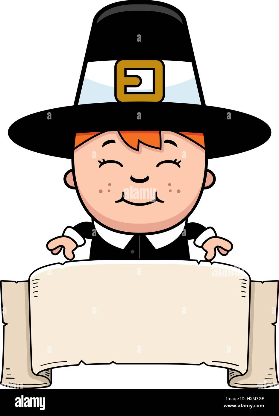 A cartoon illustration of a boy pilgrim with a banner Stock Vector ...