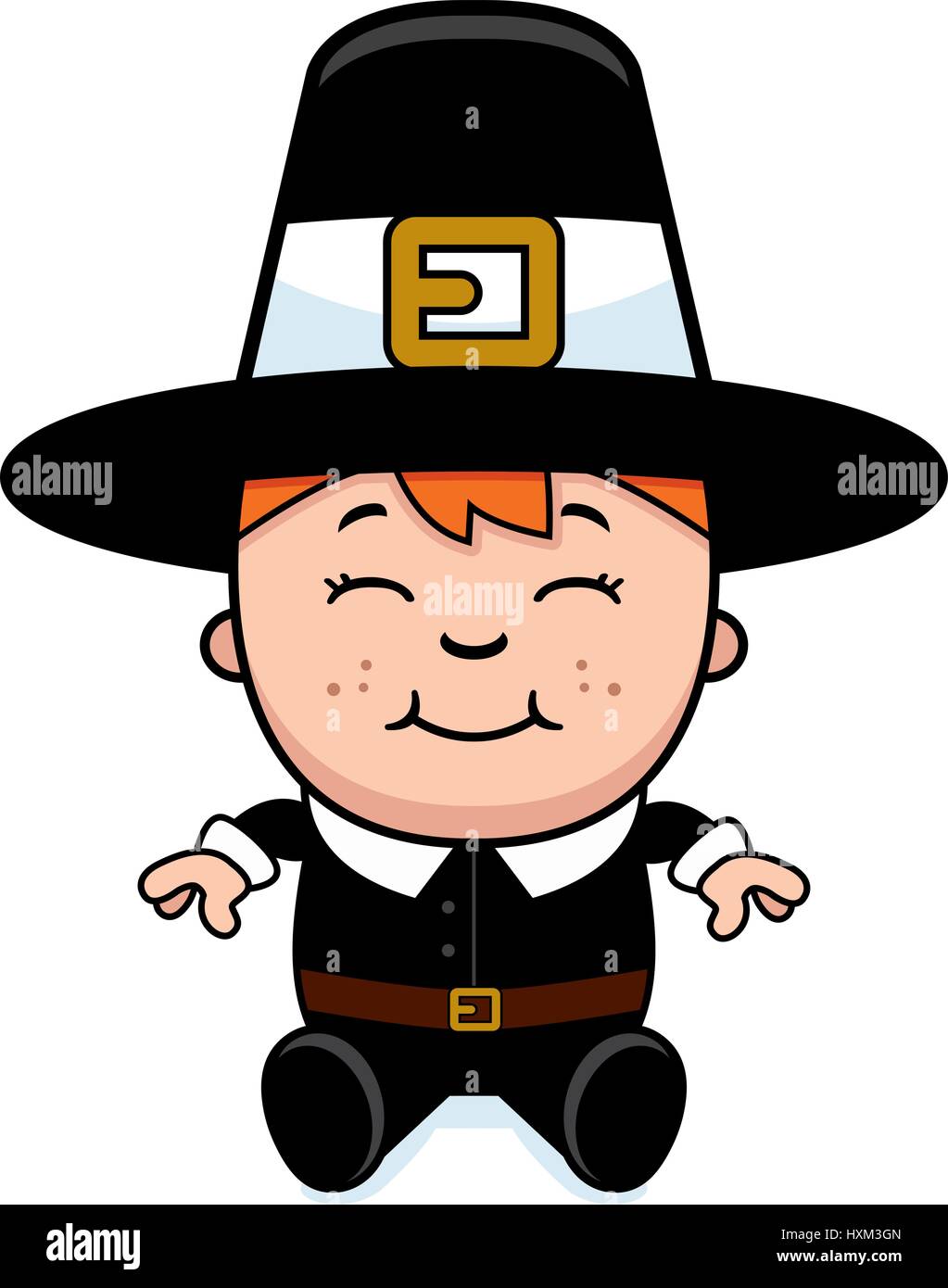 A cartoon illustration of a boy pilgrim sitting and smiling Stock ...