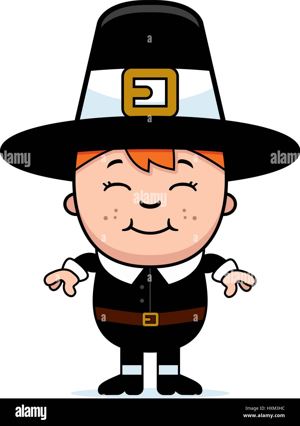 A cartoon illustration of a boy pilgrim standing and smiling Stock ...