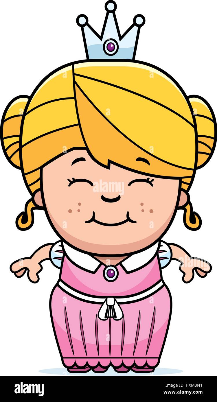 A cartoon illustration of a little princess standing and smiling Stock ...
