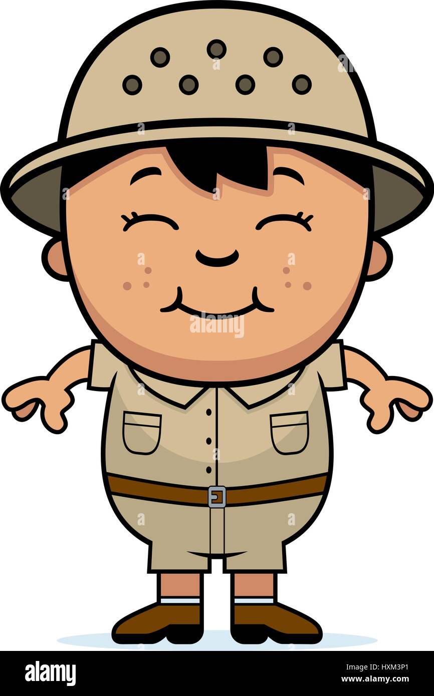 A cartoon illustration of a boy explorer standing and smiling Stock ...