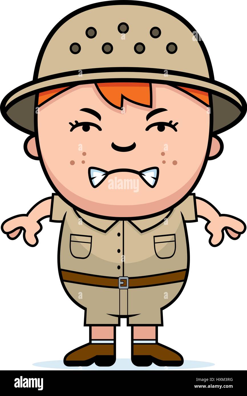 A cartoon illustration of a boy explorer looking angry Stock Vector ...