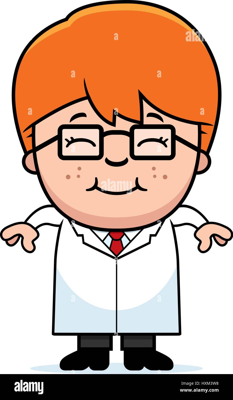 Cartoon illustration little scientist smiling hi-res stock photography ...